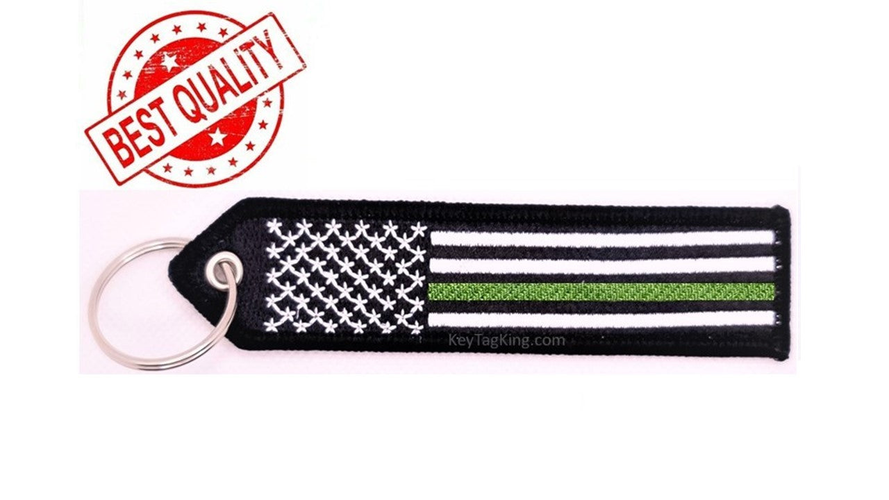 USA FLAG GREEN Line Keychain Patch Double Sided Embroiderd Fabric Amer ...